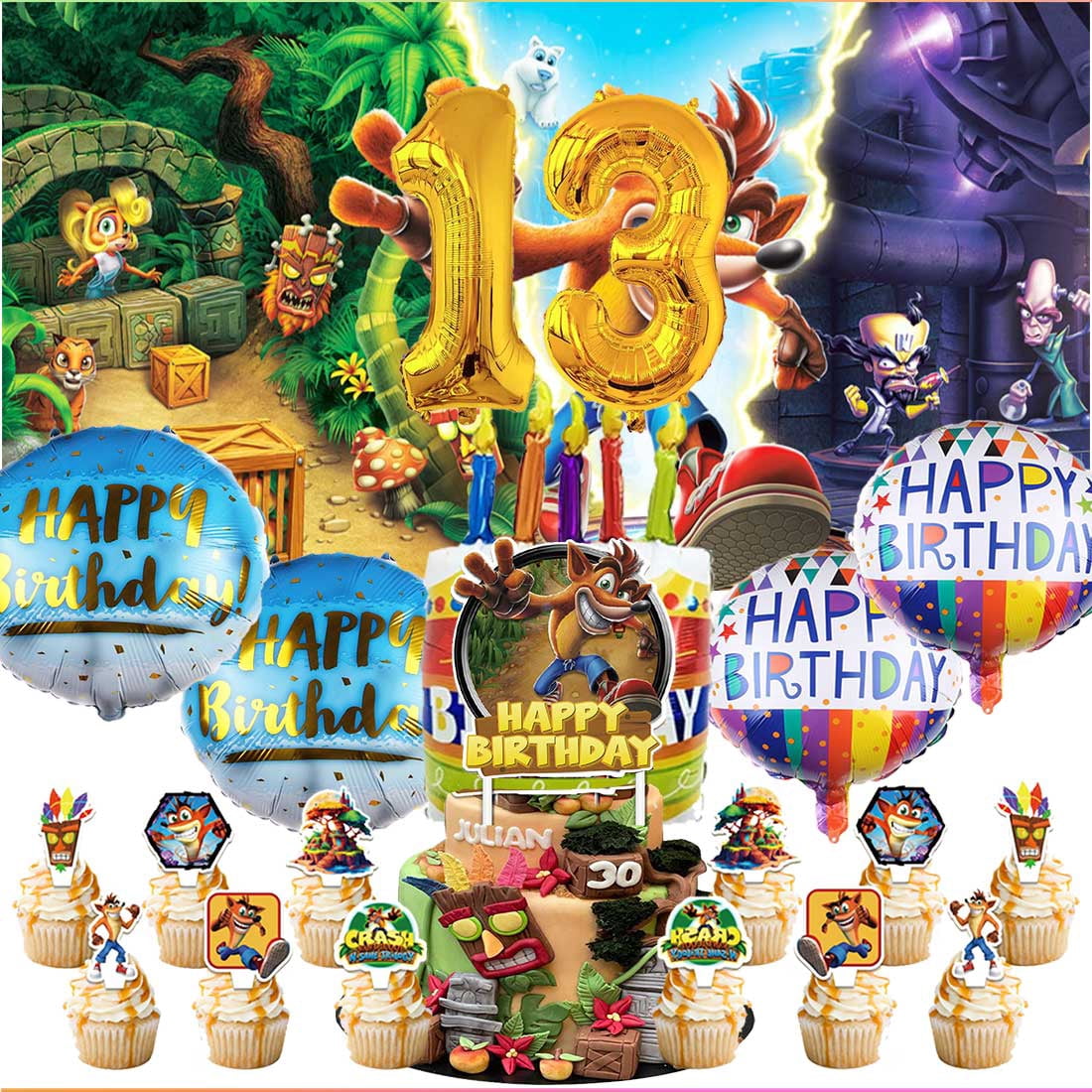Crash Bandicoot Party Supplies Decor 13th Kit Balloons Birthday Cake ...