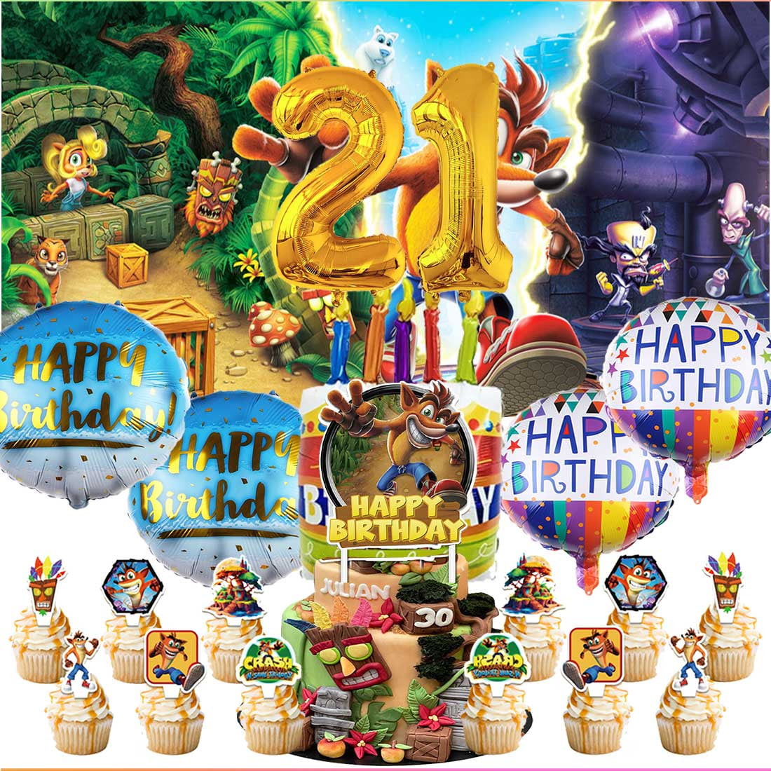 Crash Bandicoot Party Supplies Decor 21th Kit Balloons Birthday Cake ...