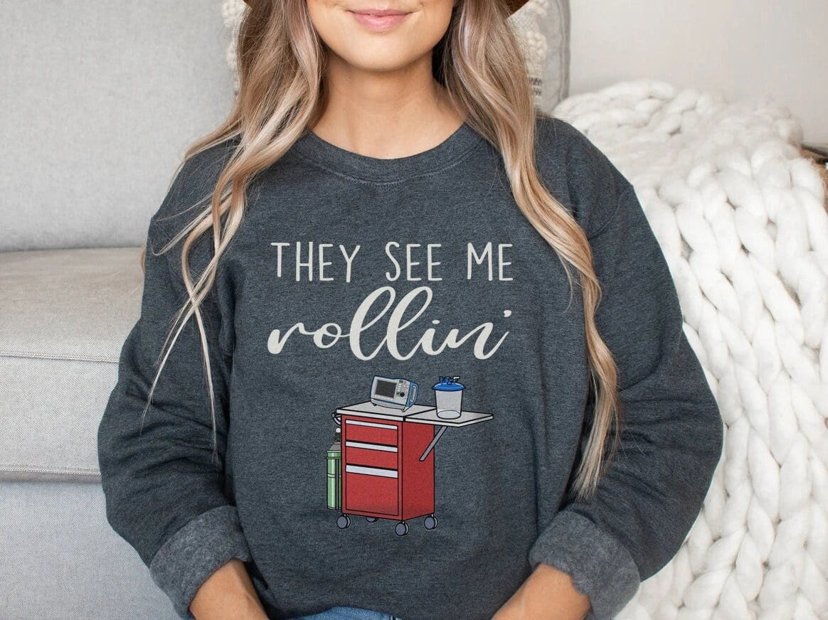 Crash Cart Rrt Rapid Response Team Nurse Rn Sweatshirt | Icu Nurse ...