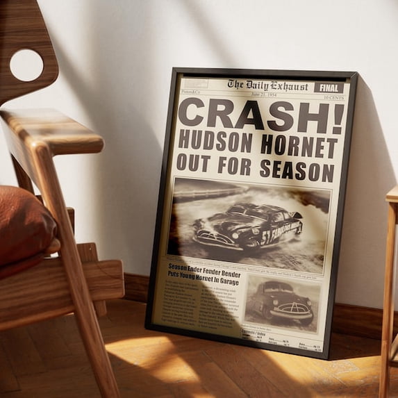 Crash Hudson Hornet Newspaper Print: Vintage Racing Car Art, Unframed ...