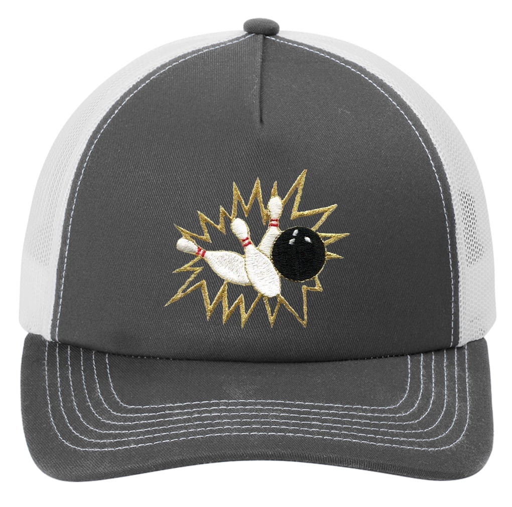 Crashing Bowling Pins Adjustable Adult Mesh Hat, Steel Grey/White ...