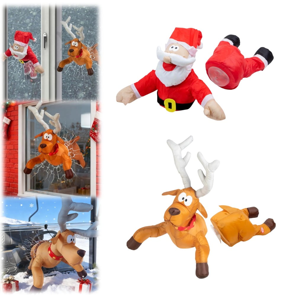 Crashing Reindeer Animated Christmas Window Decoration, Whimsical ...