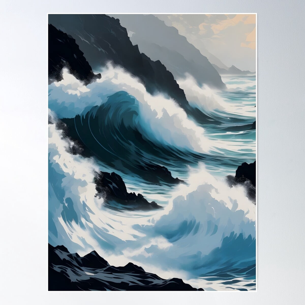 Crashing Waves On Rocky Coastline Poster Wall Art, Modern Wall Decor ...