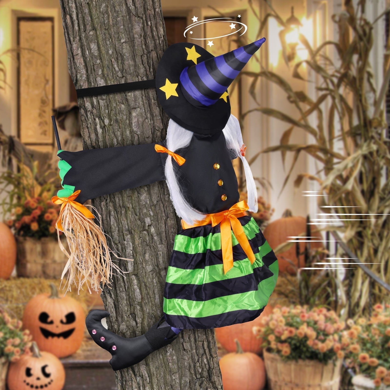 Crashing Witch Into Tree with Broom 37" Climbing Witch Halloween ...