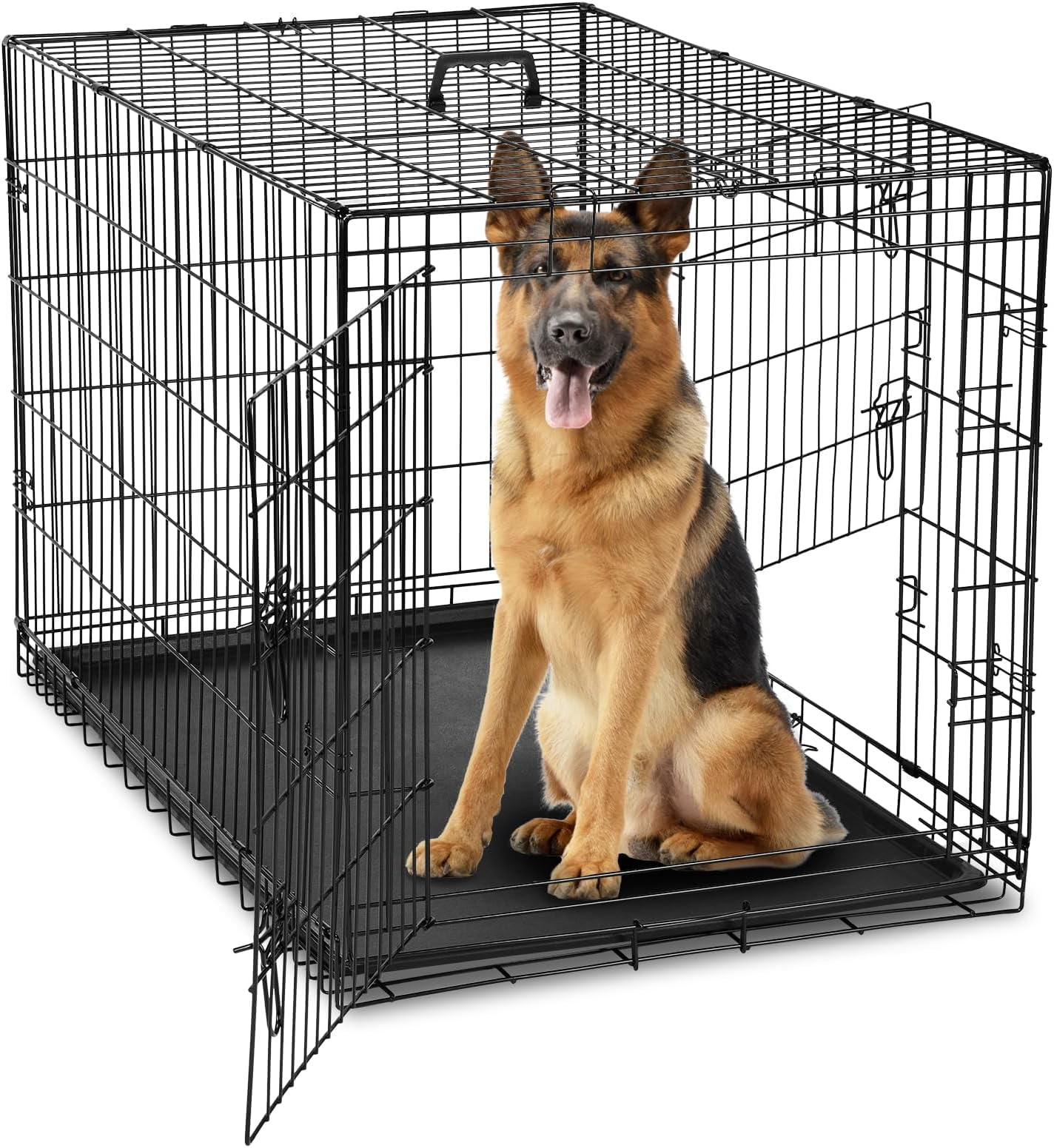 Crate, 42 Inch Large Double Door Cage with Leak-Proof Pan Tray, Folding ...