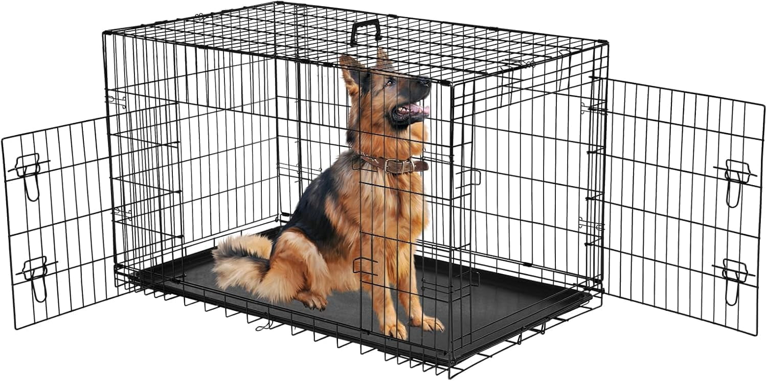 Crate - 42 Inch Large Double Door Portable Cage, Wire Pet Kennel with ...