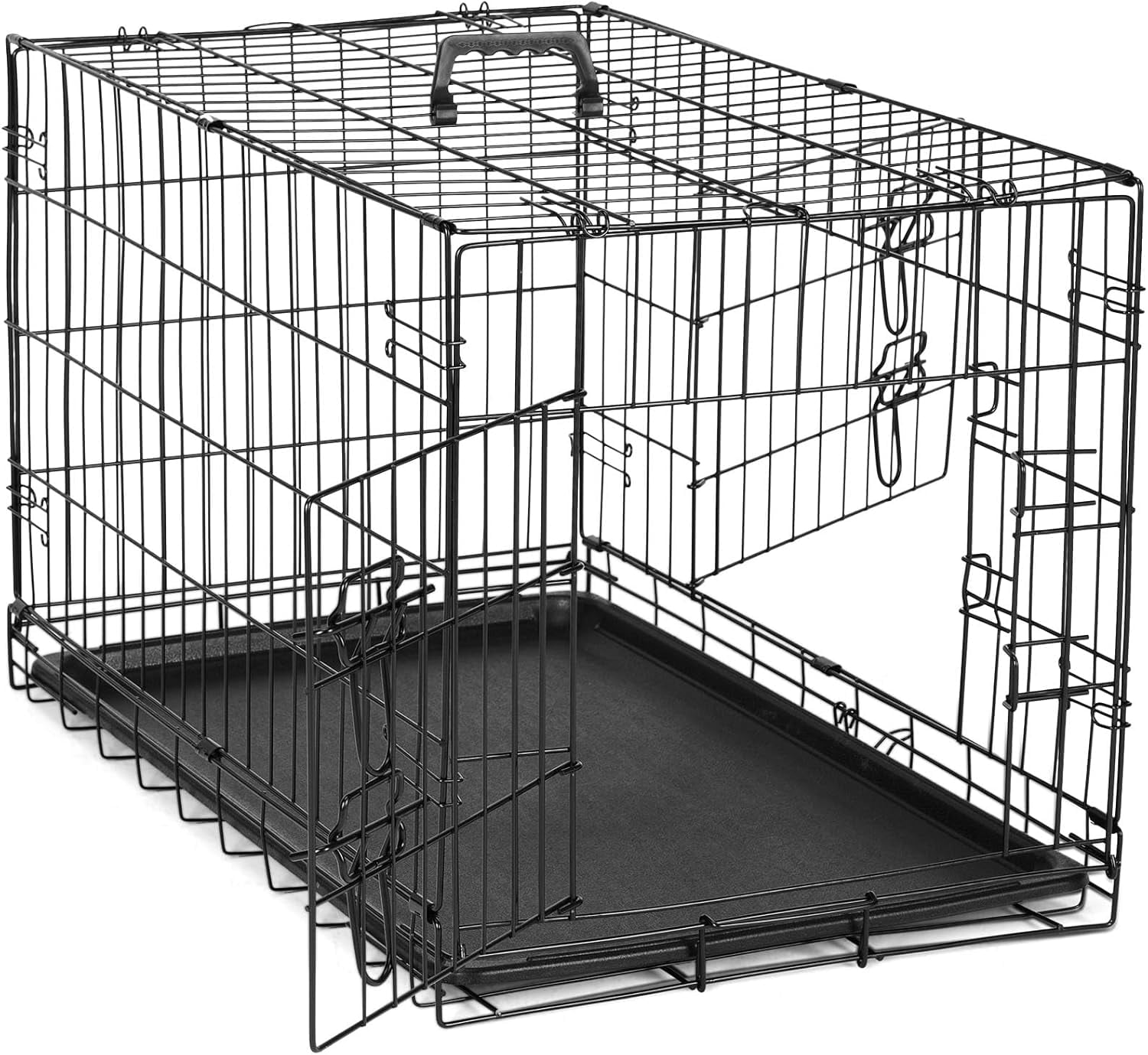 Crate with Double Doors, Foldable Pet Cage with Removable Tray ...