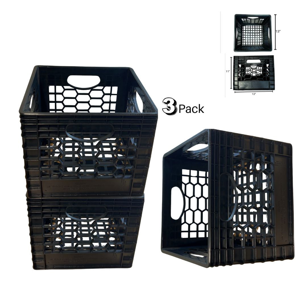 CrateMate Heavy Duty Black Milk Crates for Storage, Organization ...
