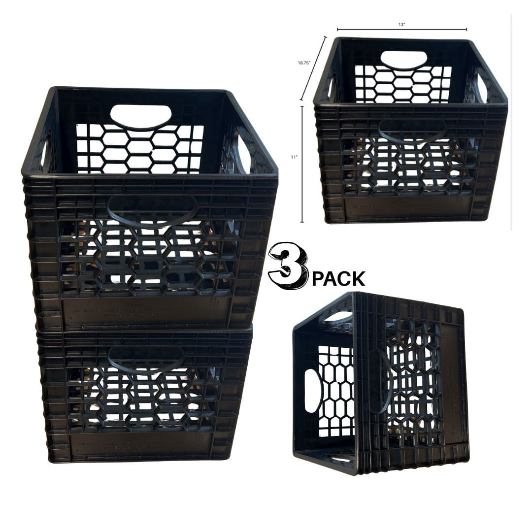CrateMate Heavy-Duty Black Milk Crates for Storage, Organization ...
