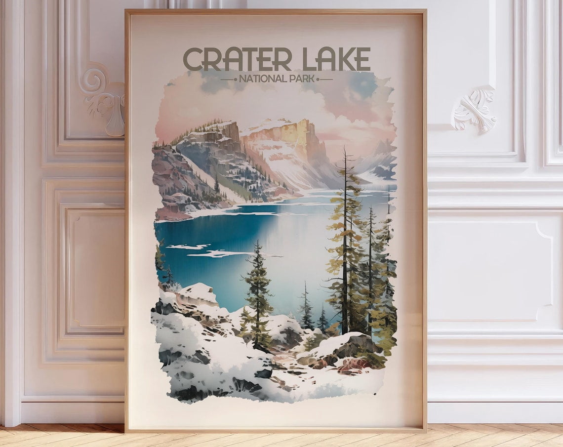 Crater Lake National Park Watercolor Travel Poster - Us National Park ...