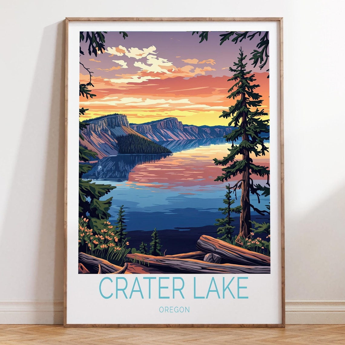 Crater Lake Oregon Travel Poster, Oregon Travel Wall Art Crater Lake ...