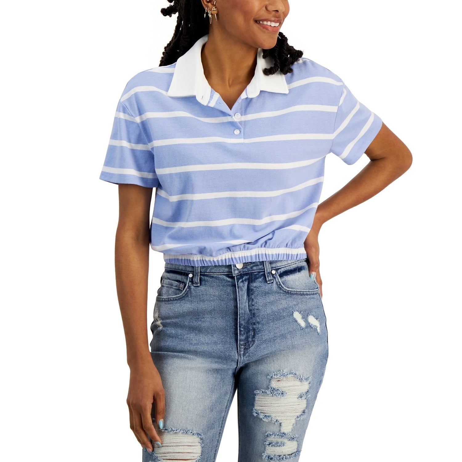 Crave Fame Juniors' Striped Ruby Shirts B4HP (Blue,Juniors,L) - Walmart.com
