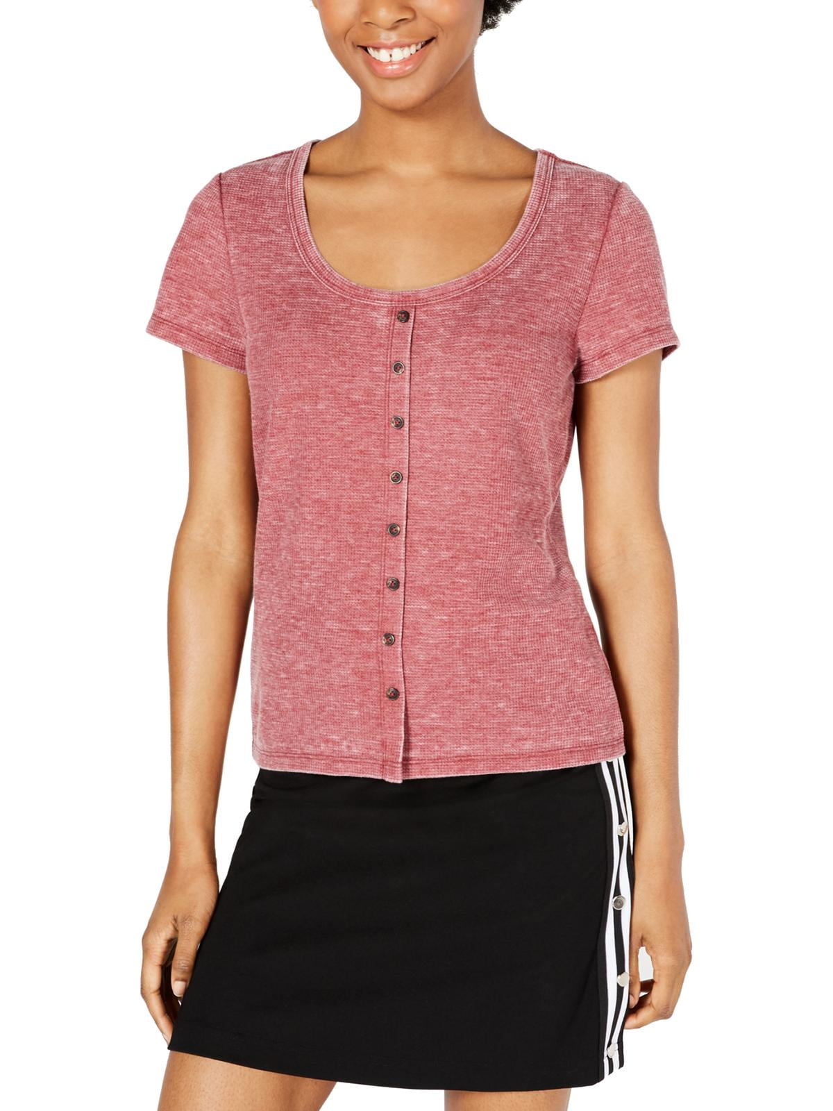 Crave Fame by Almost Famous Women's Juniors Waffle Knit Floral T-Shirt ...