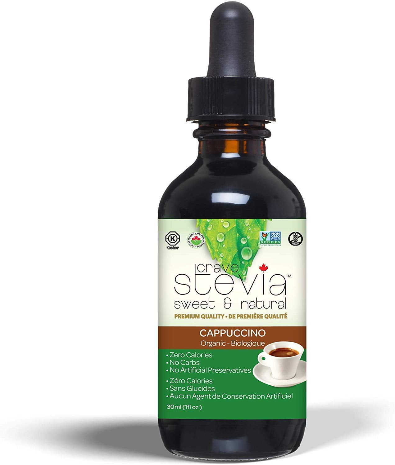 CraveStevia Organic Liquid Stevia Sweetener Drops, Cappuccino Flavor, 1 ...