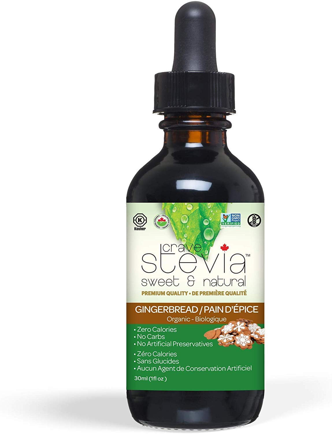 CraveStevia Organic Liquid Stevia Sweetener Drops, Gingerbread Flavor ...