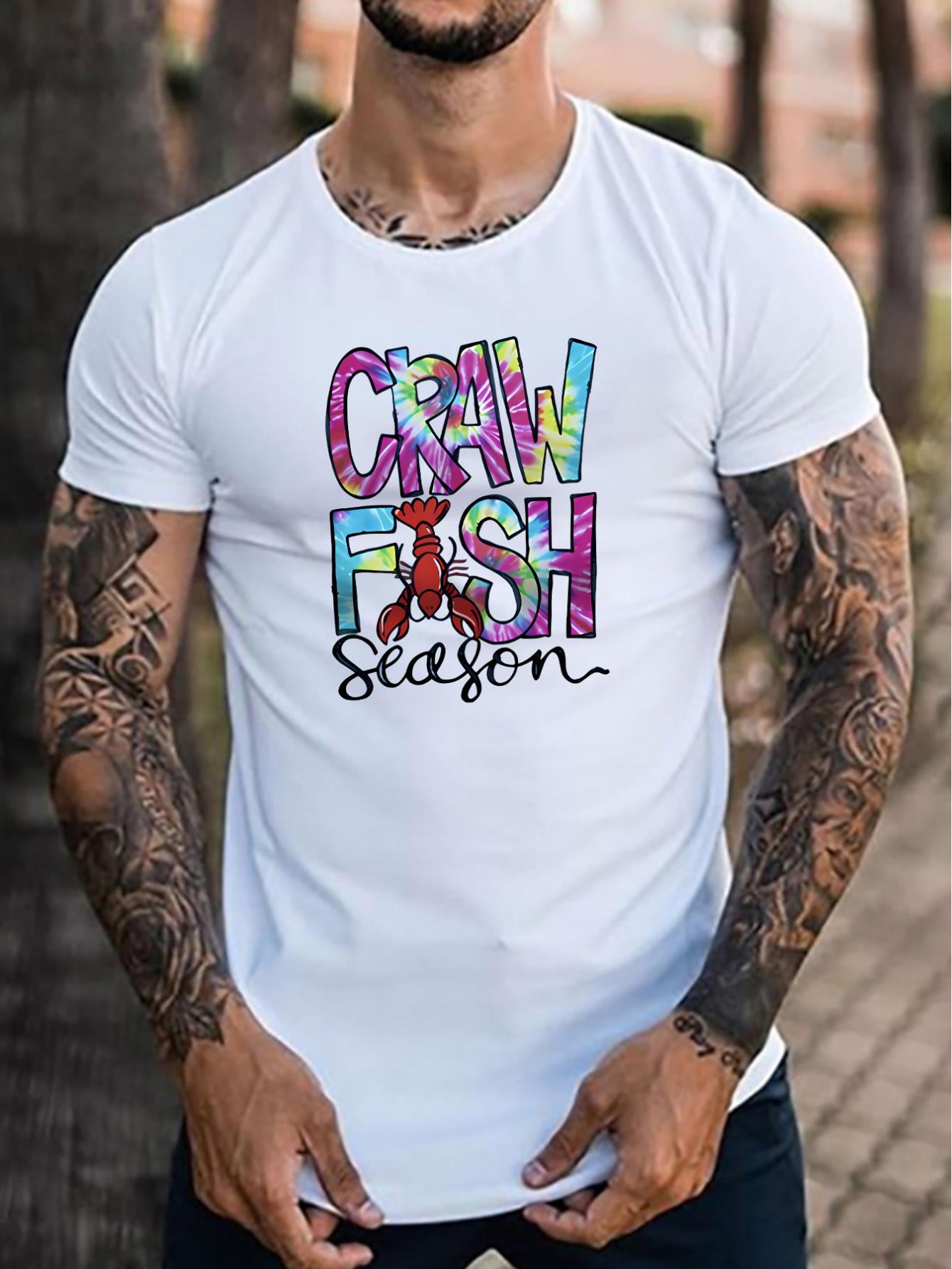 Craw Fish Print Men's Creative Top, Casual Short Sleeve Crew Neck T ...