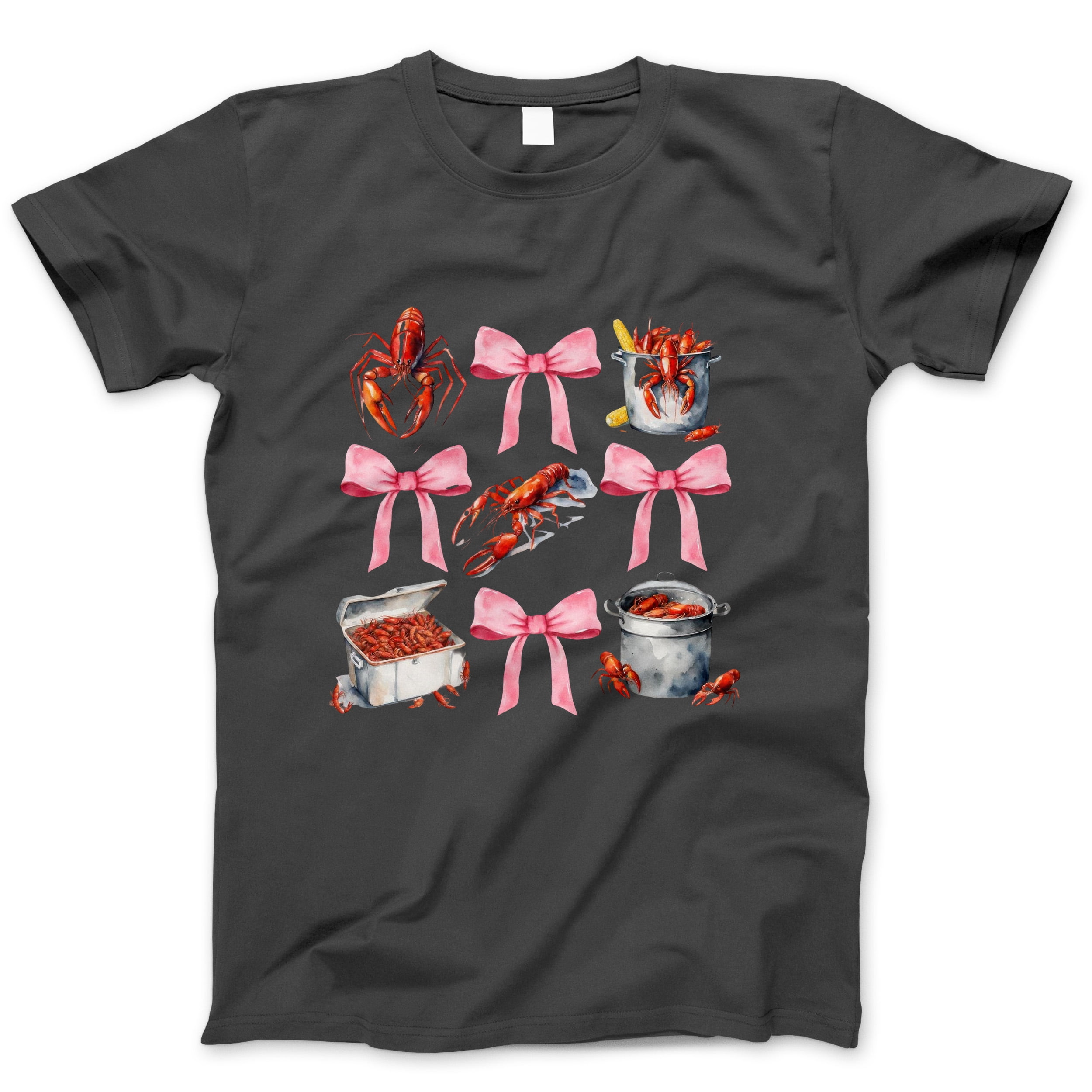 Crawfish Boil Season T-Shirt – Cute Crawfish and Pink Bow Graphic Tee ...