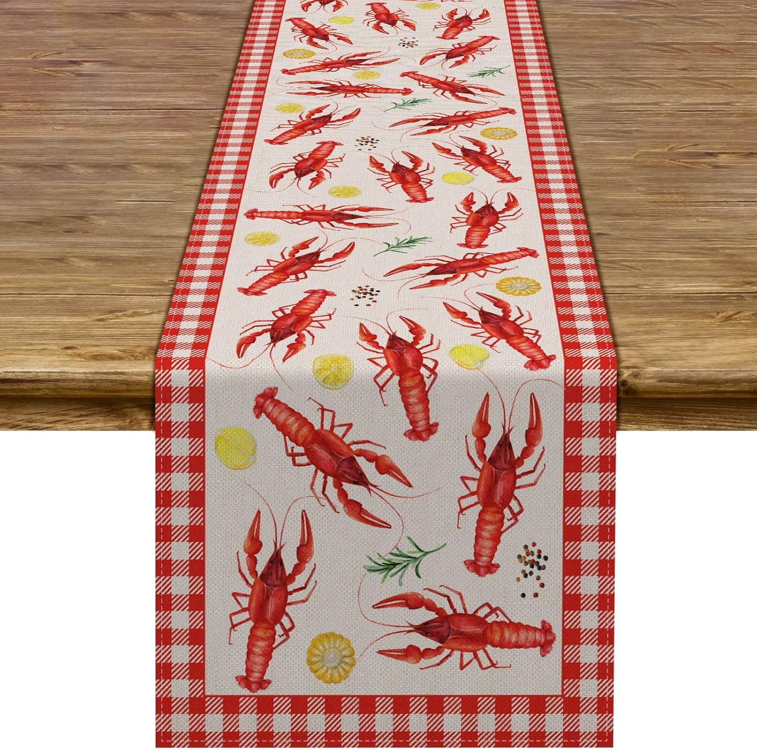 Crawfish Boil Table Runner Lobster Buffalo Plaid Check Seafood Boil ...