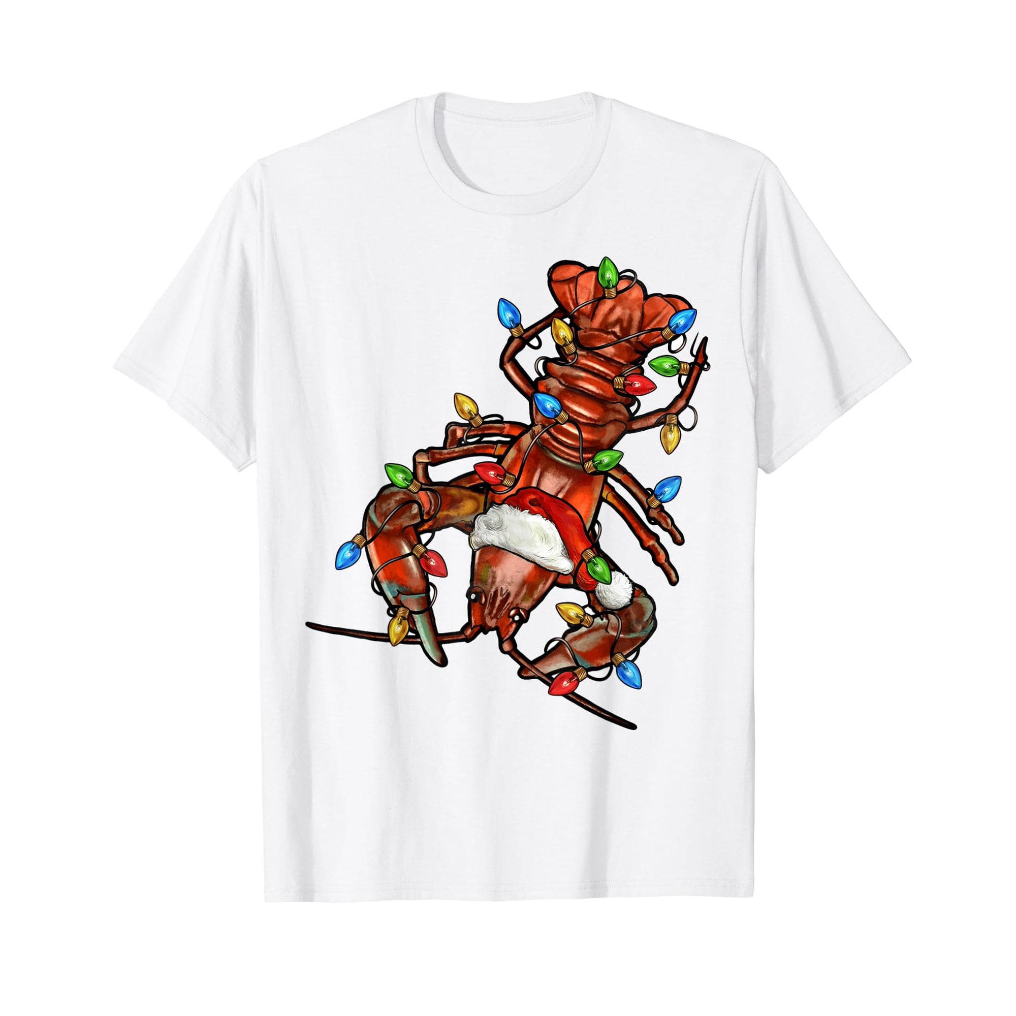 Crawfish Lover Santa Hat Christmas Lights Family Matching T-Shirt White ...