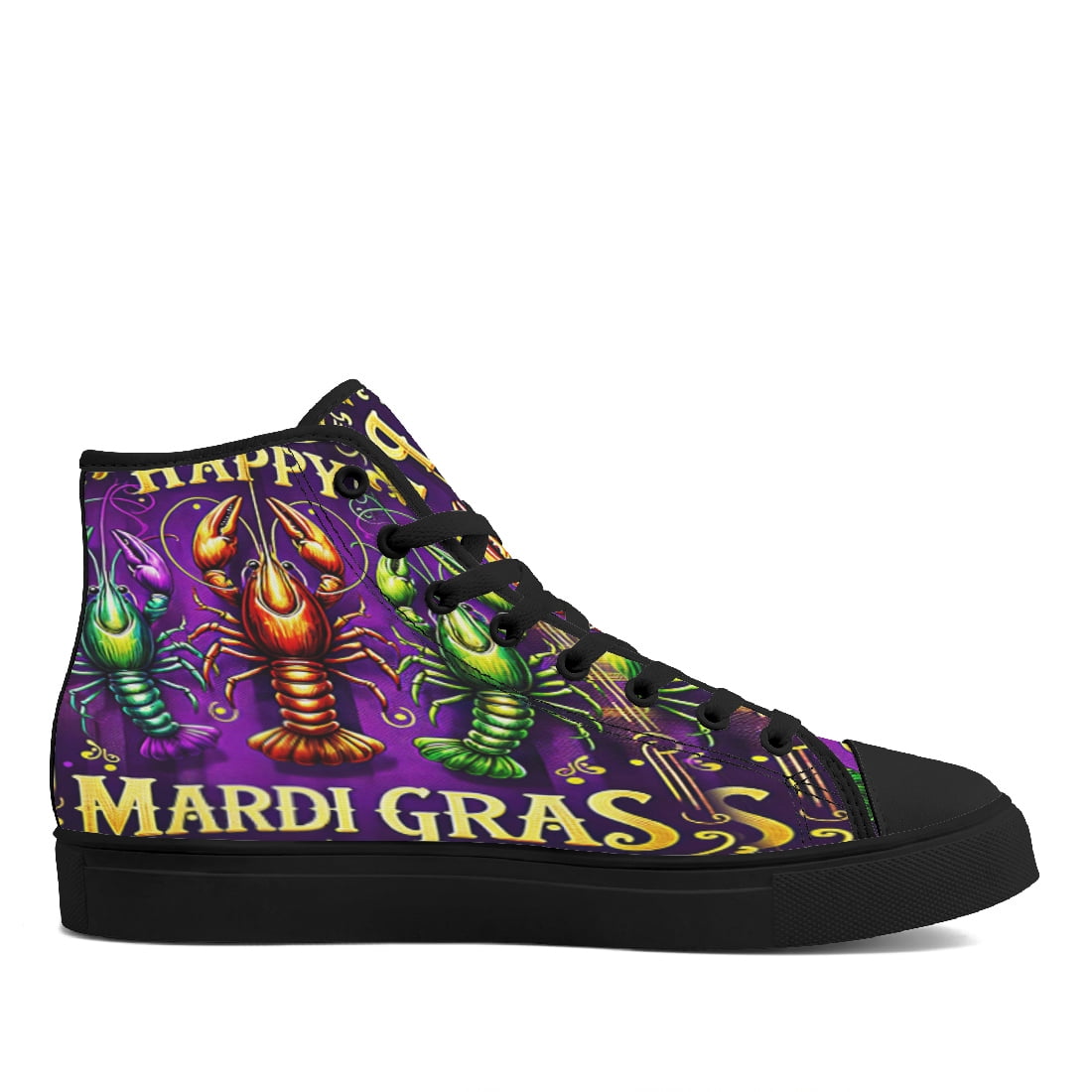 Crawfish Mardi Gras Beads High Top Canvas Shoes Sneakers Black Size 10 ...