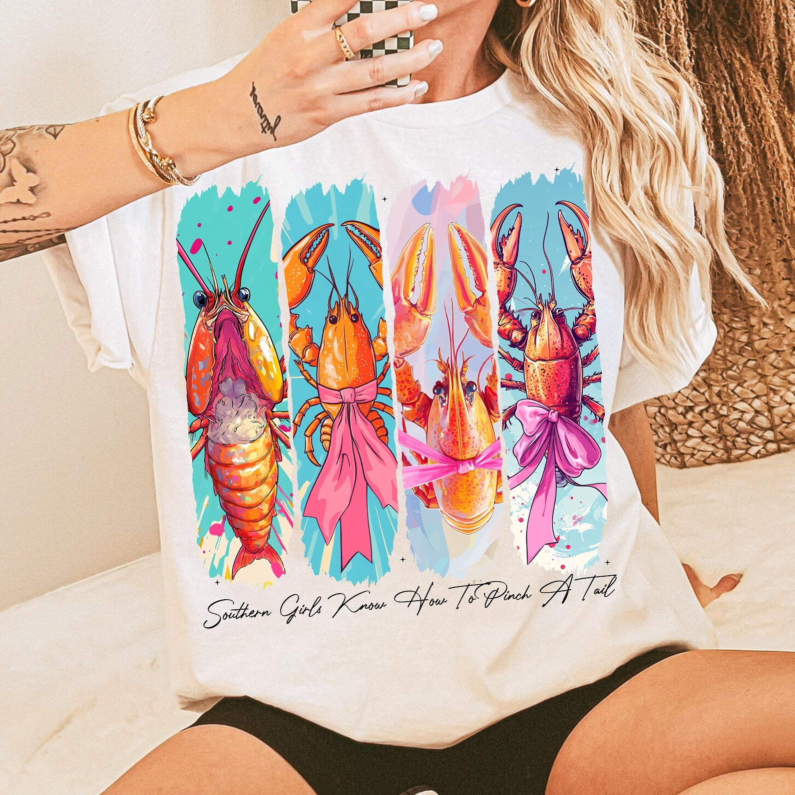 Crawfish Season Preppy T-Shirt, Crawfish Coquette Bow Shirt, Girly ...