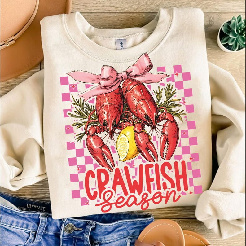 Crawfish Season Sweatshirt, Preppy Crawfish Crewneck, Cute Crawfish ...