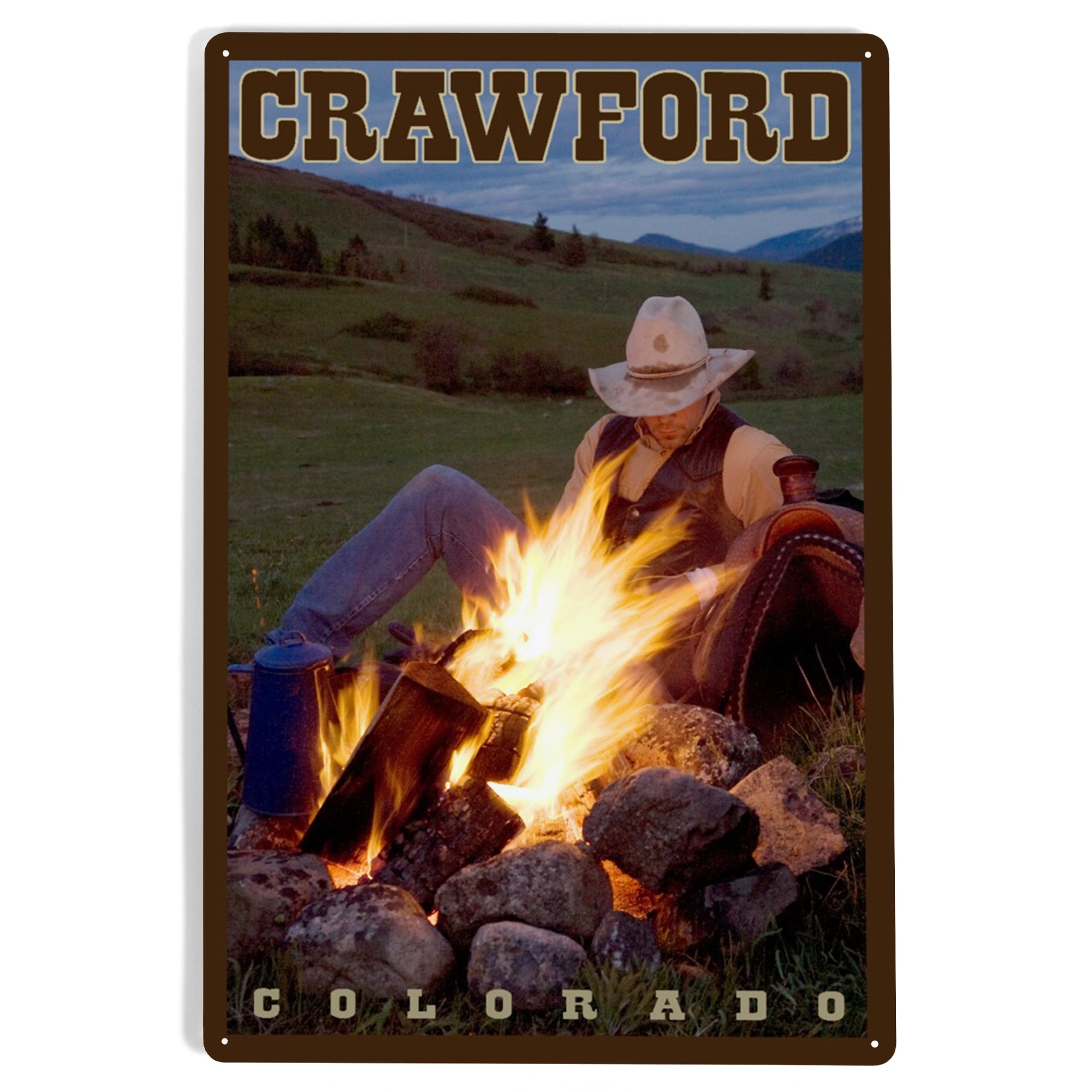 Crawford, Colorado, Cowboy and Campfire (12x18 Aluminum Art, Indoor ...