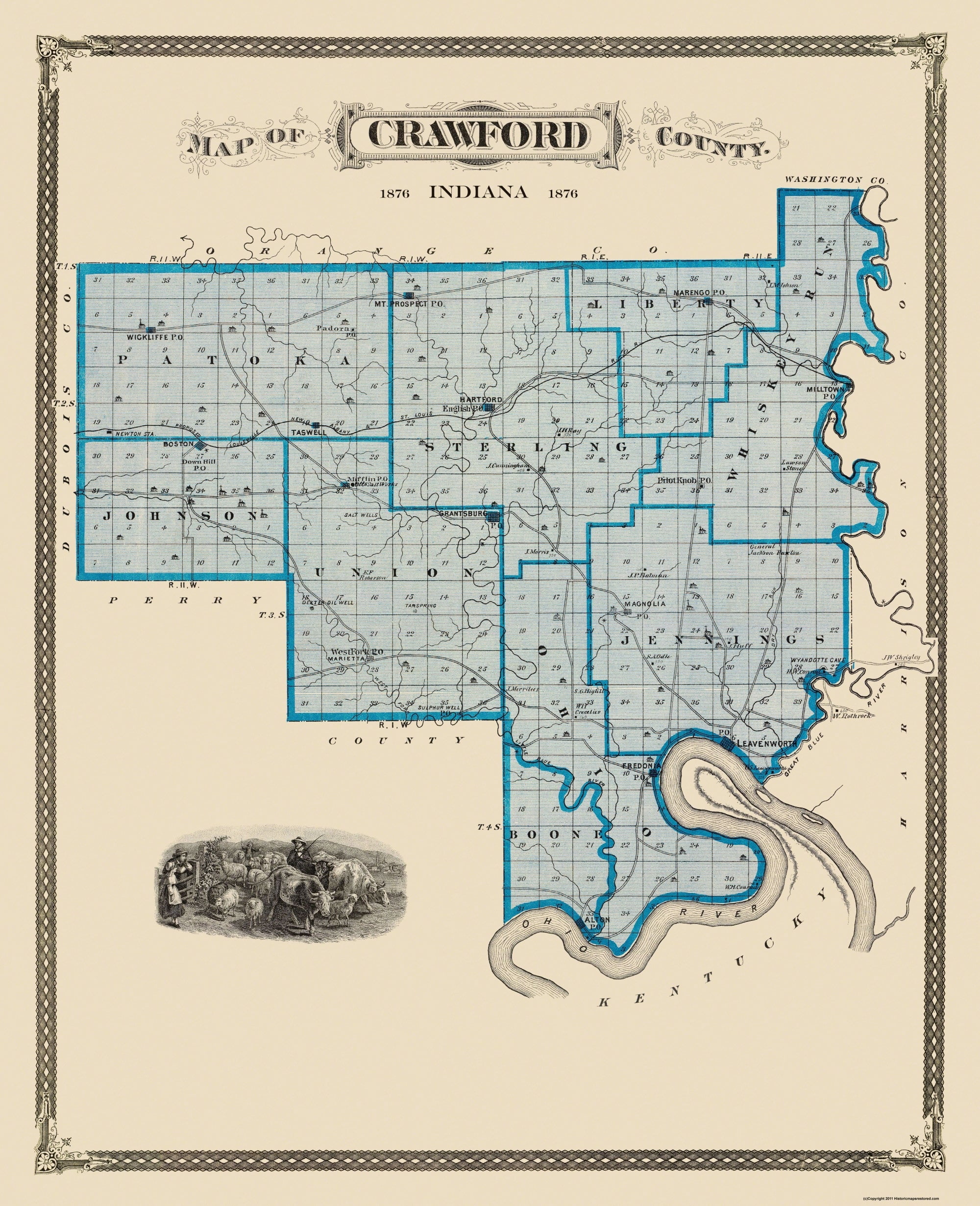 Historic County Map - Crawford County Indiana - Andreas 1876 - 23 x 28. ...