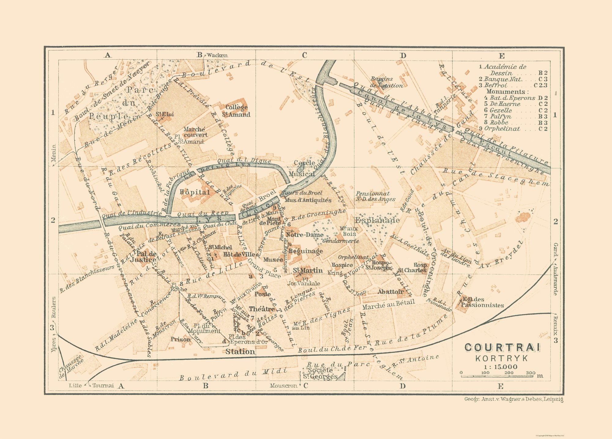 Historic Map - Courtrai Kortrijk Belgium - Baedeker 1910 - 32.06 x 23 ...