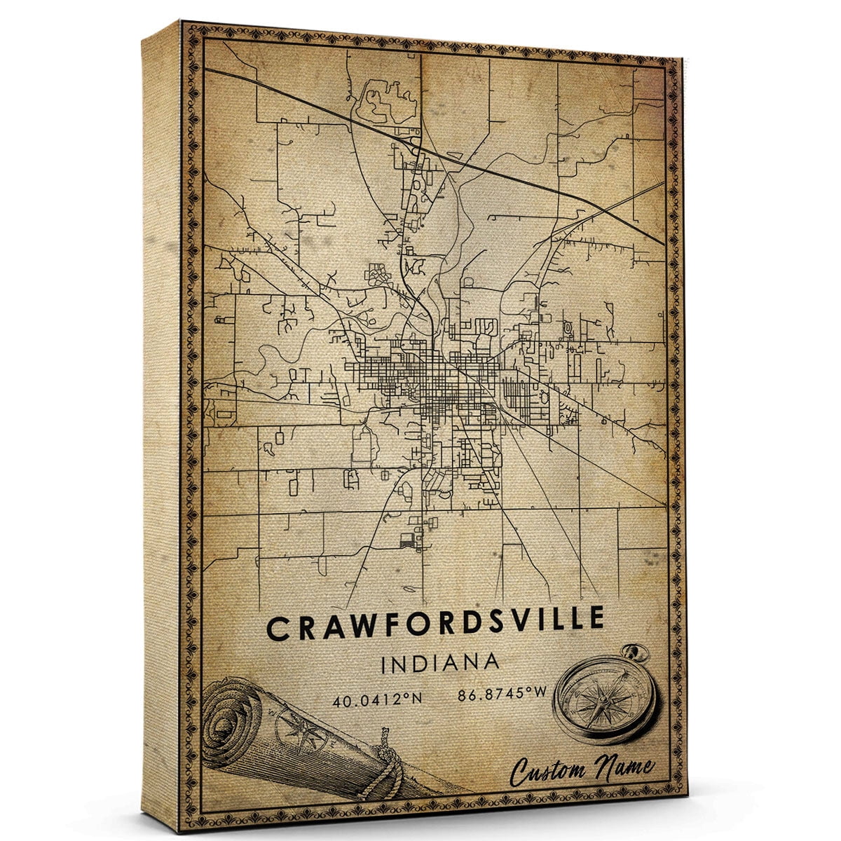 Crawfordsville Map Poster, Indiana Map Art Poster, Canvas ...