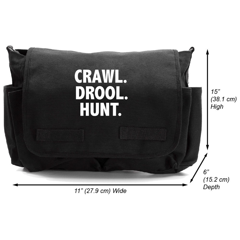 Crawl. Drool. Hunt Heavyweight Canvas Messenger Shoulder Bag in Black ...
