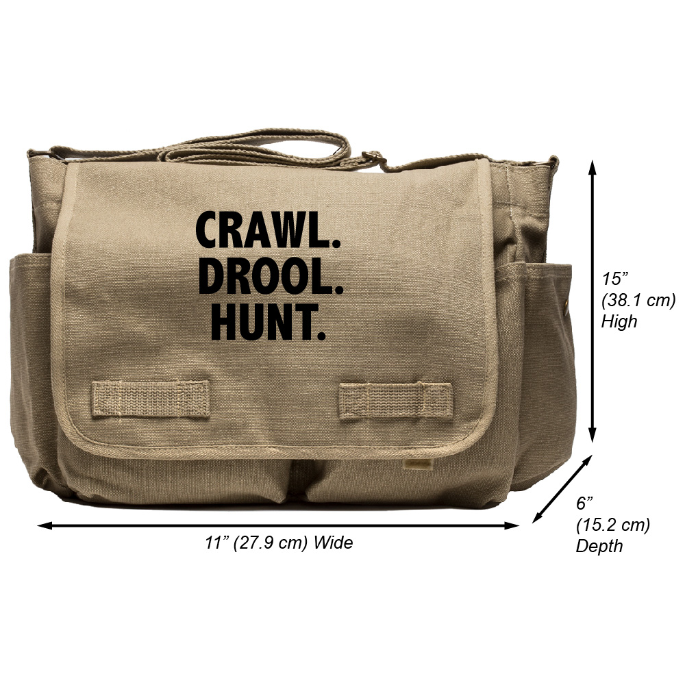 Crawl. Drool. Hunt Heavyweight Canvas Messenger Shoulder Bag in Khaki ...