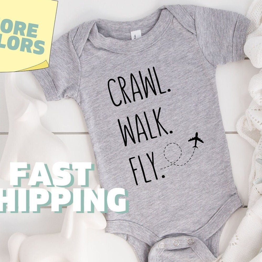 Crawl Walk Fly Baby Onesies Flight Buddy Baby Cute Co Pilot Bodysuit ...