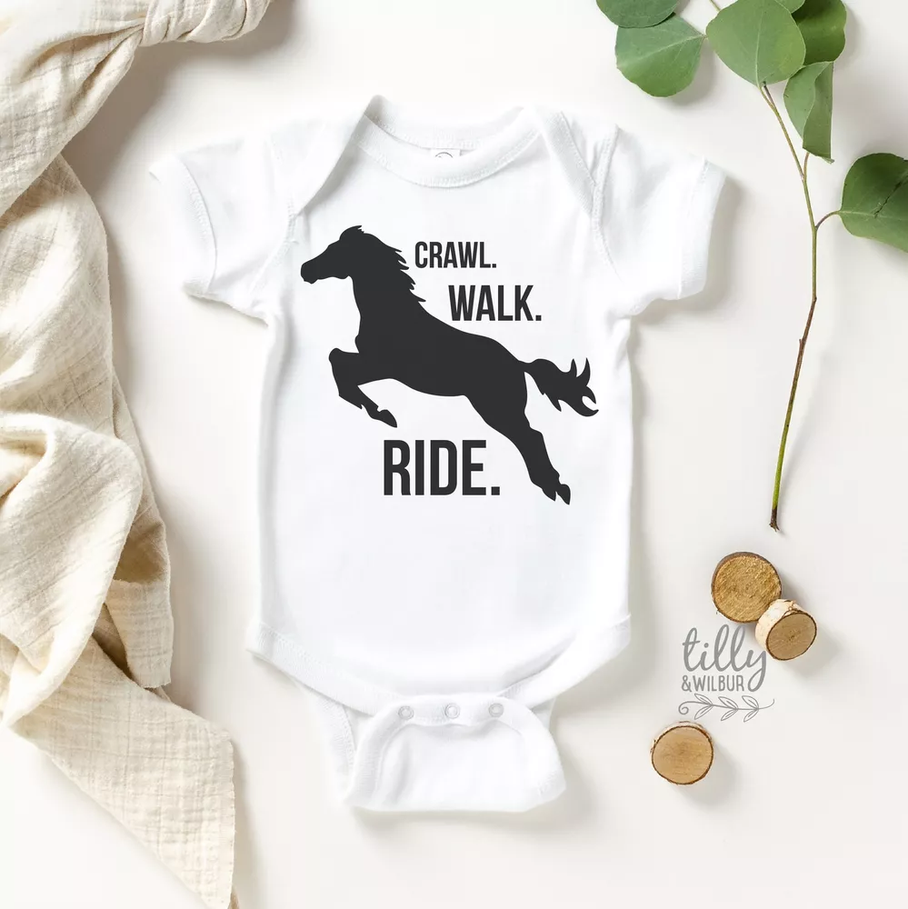 Crawl Walk Ride Bodysuit, New Baby Gift, Baby Shower Gift, Horse Riding Gift, Cute And Cool Baby ...