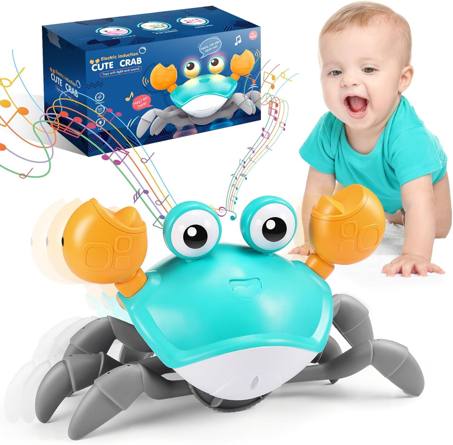 Crawling Crab Baby Toy with Music and Lights Automatically Avoid ...