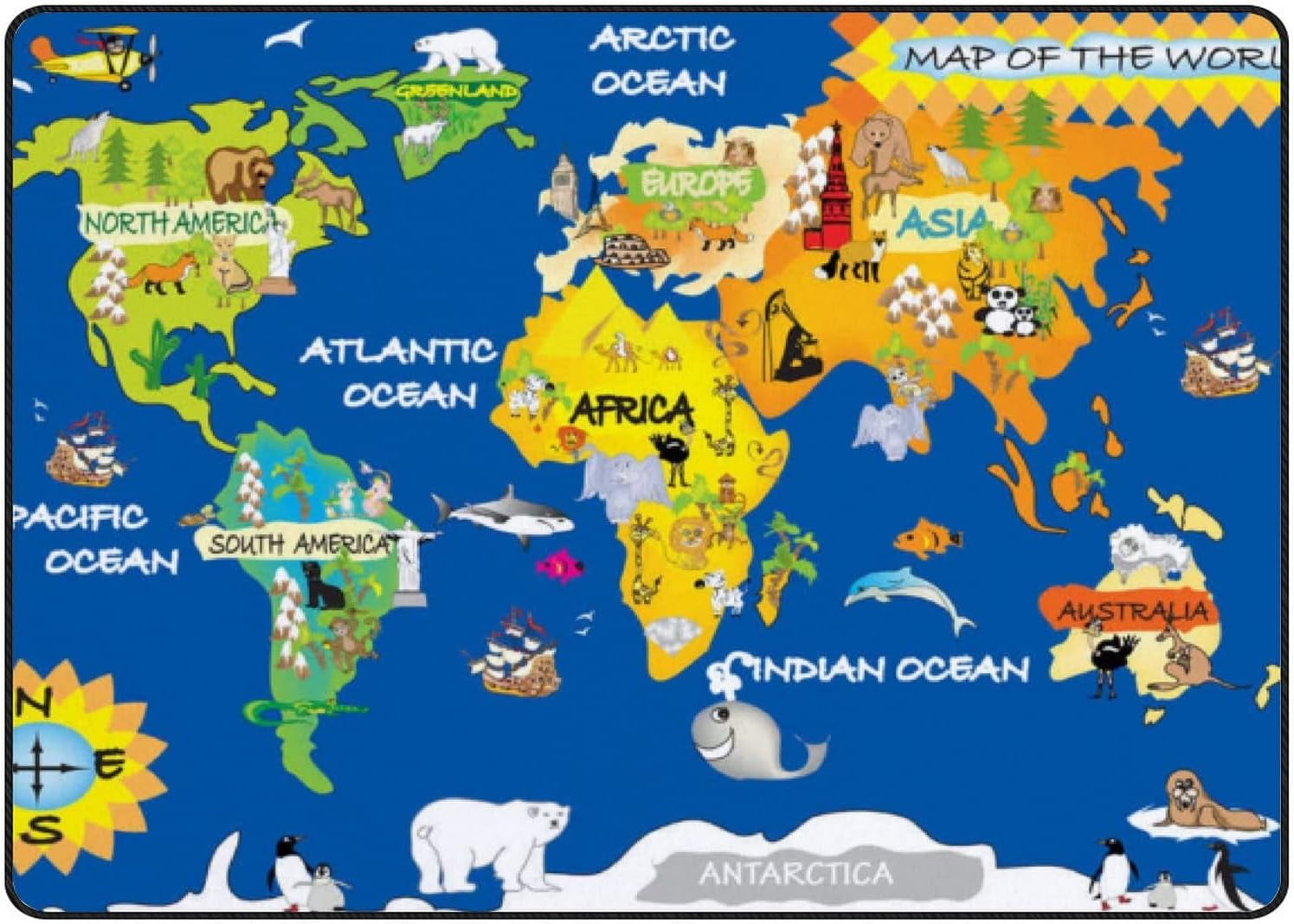 Crawling Indoor Carpet Play Mat Animal World Map for Living Room ...