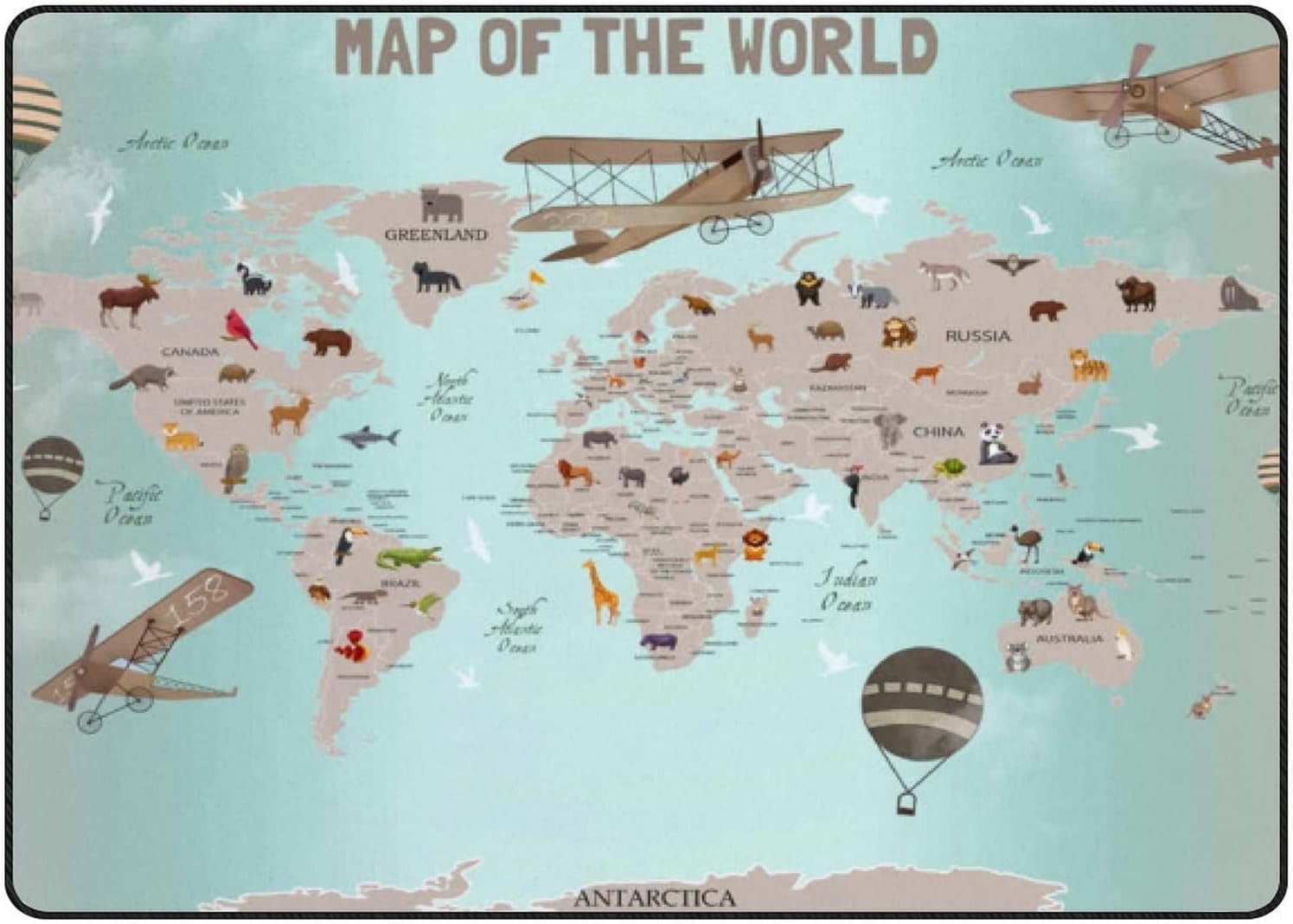 Crawling Indoor Carpet Play Mat Animal World Map for Living Room ...