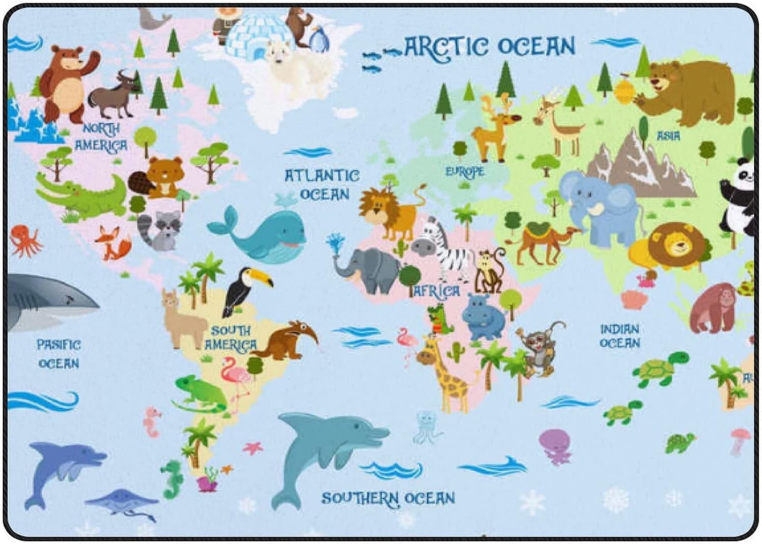 Crawling Indoor Carpet Play Mat Animals World Map for Living Room ...