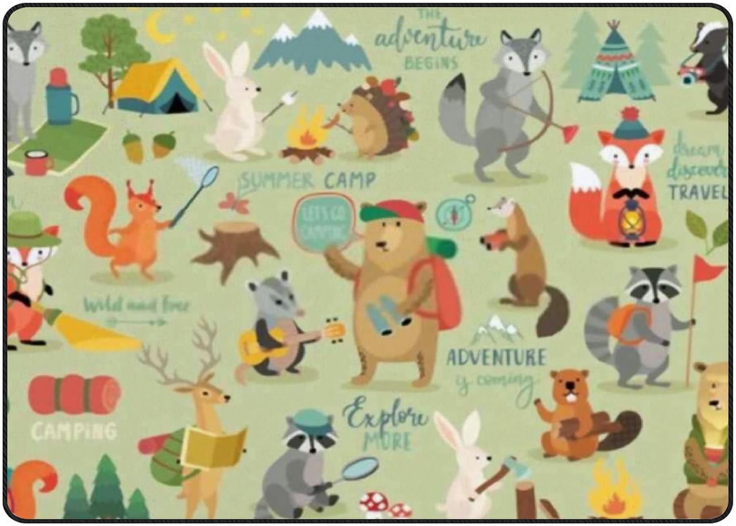 Crawling Indoor Carpet Play Mat Camping Animals Forest for Living Room ...