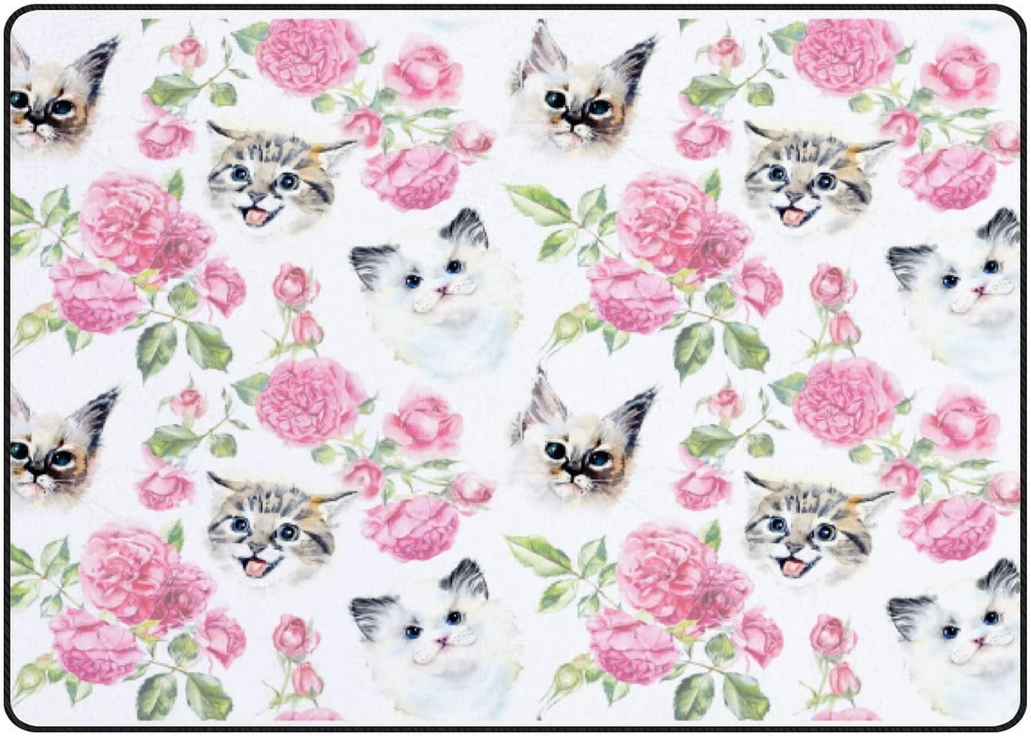 Crawling Indoor Carpet Play Mat Cats and Roses for Living Room Bedroom ...