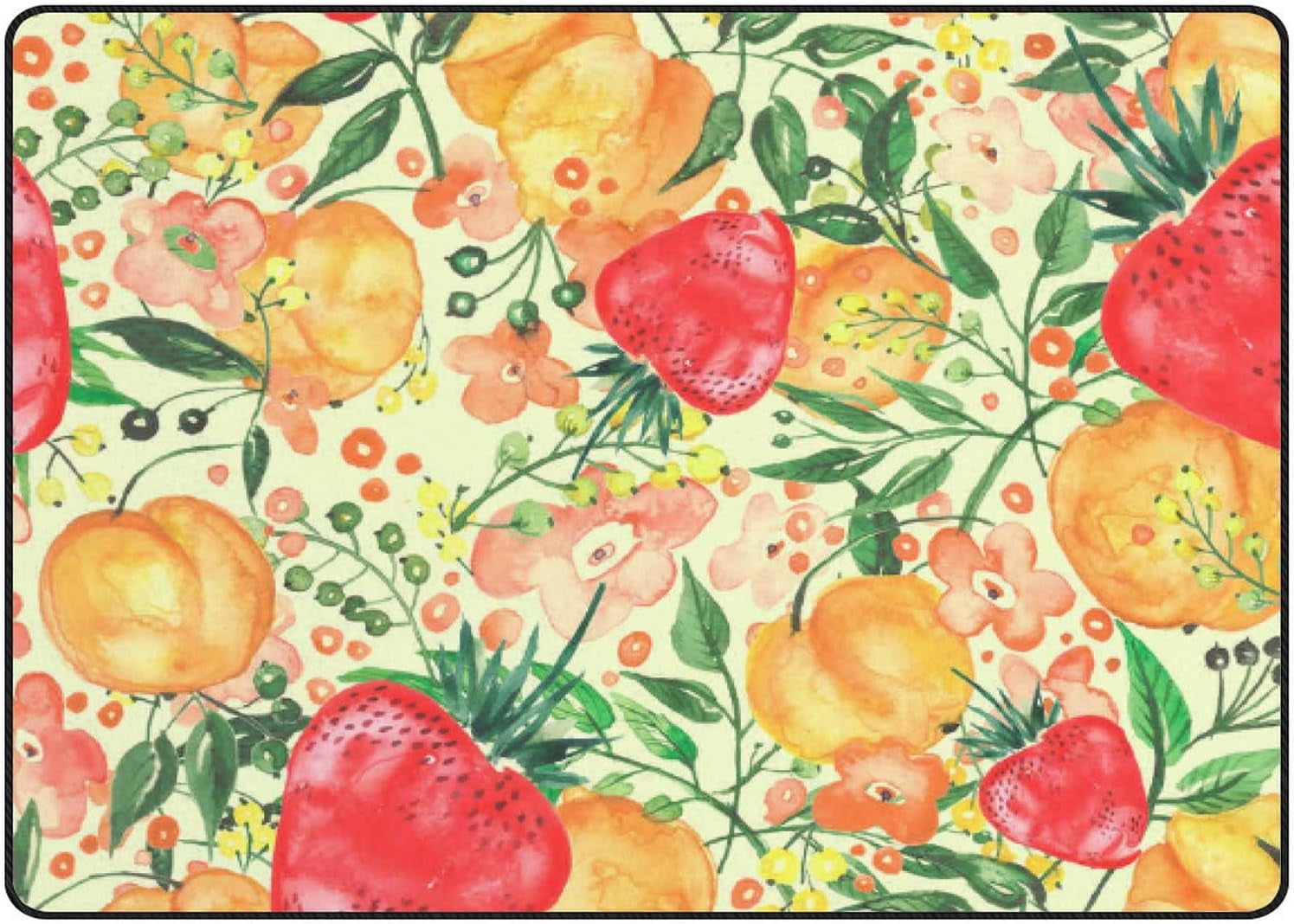 Crawling Indoor Carpet Play Mat Floral Leaves Peach Strawberry for ...