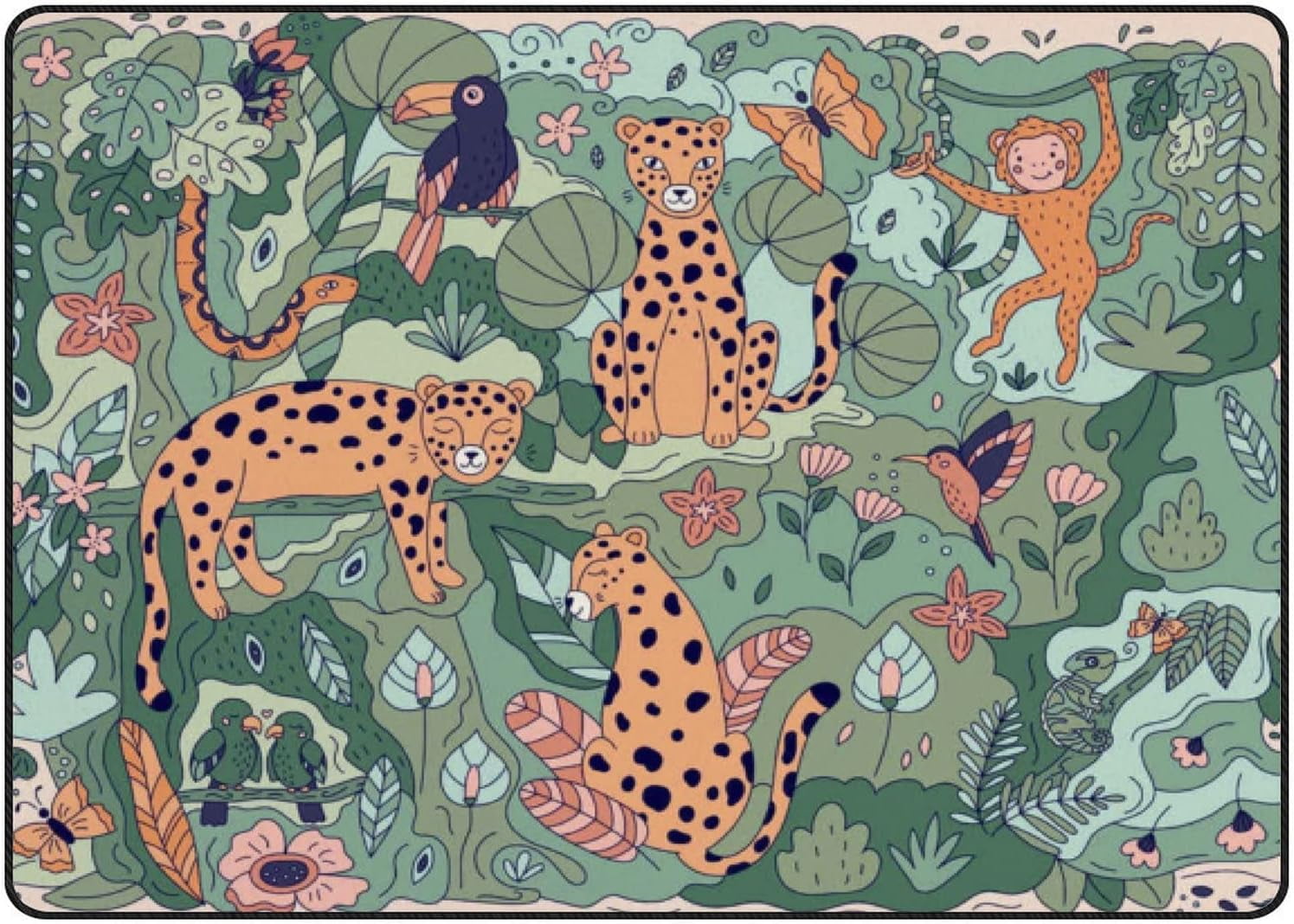 Crawling Indoor Carpet Play Mat Jungle Cartoon Animals Palm for Living ...