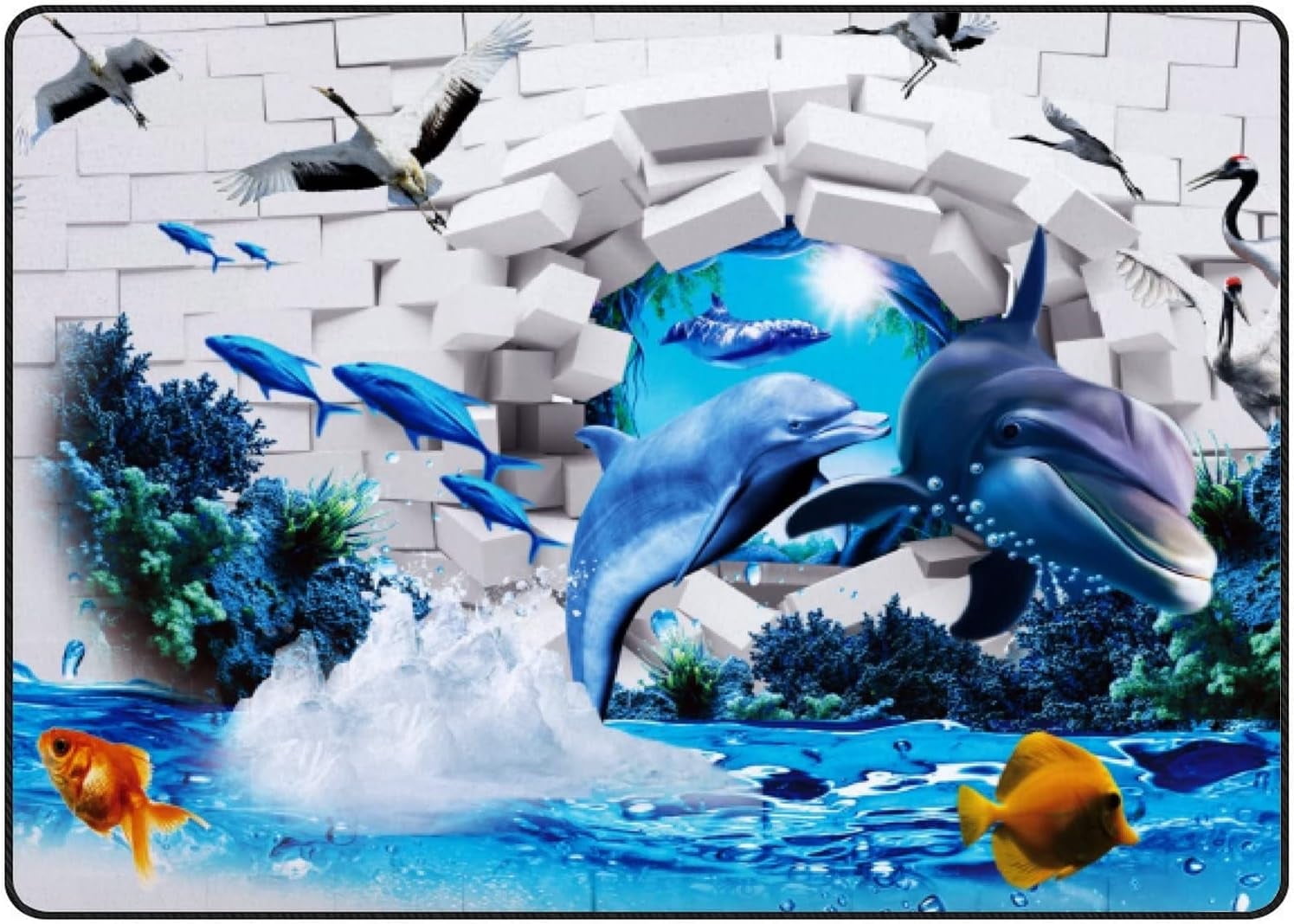 Crawling Indoor Carpet Play Mat Ocean Fishes 3D for Living Room Bedroom ...