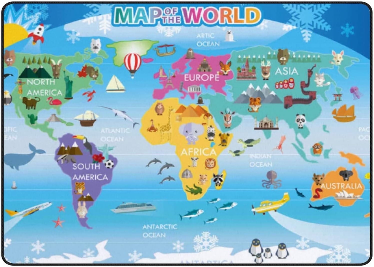 Crawling Indoor Carpet Play Mat World Map for Living Room Bedroom ...