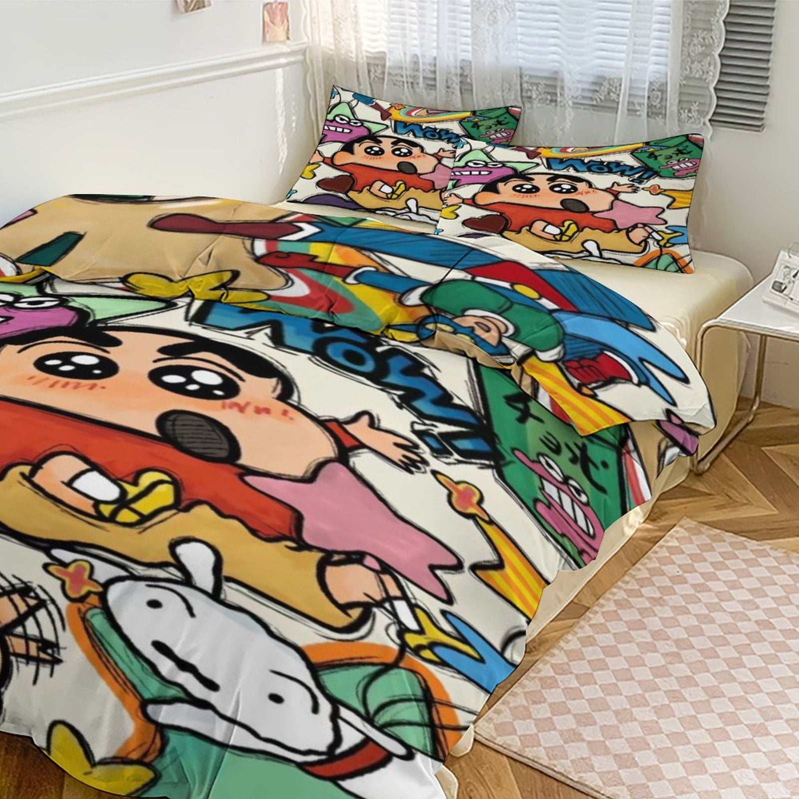 Cray-on Shin-chan Bedding Set Anime Three-piece for Boys Girls Teens ...