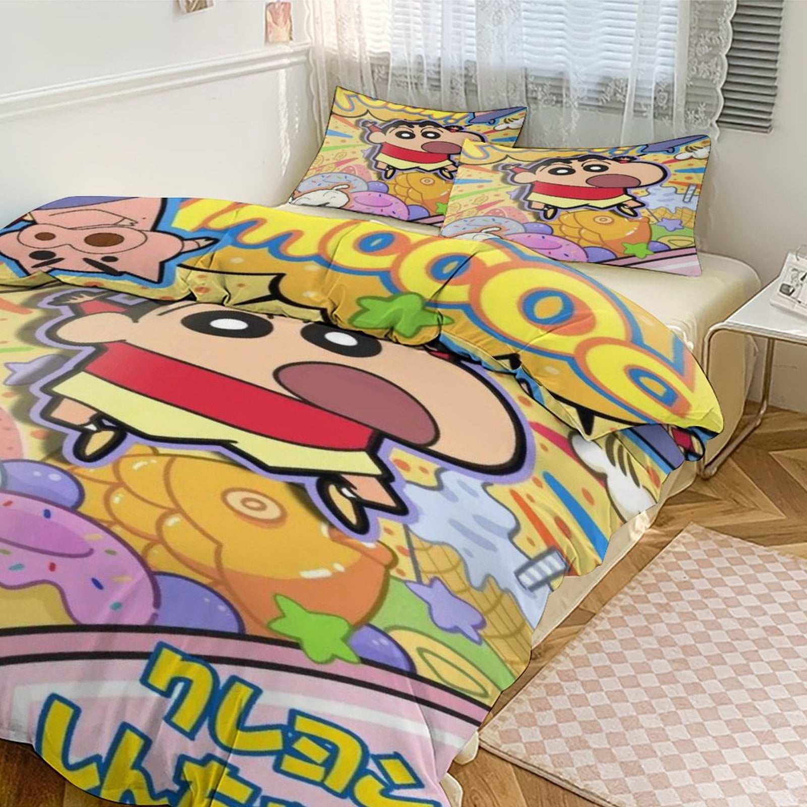 Cray-on Shin-chan Bedding Set Anime Three-piece for Boys Girls Teens ...