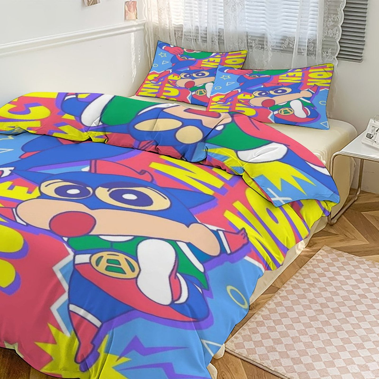 Cray-on Shin-chan Bedding Set Anime Three-piece for Boys Girls Teens ...