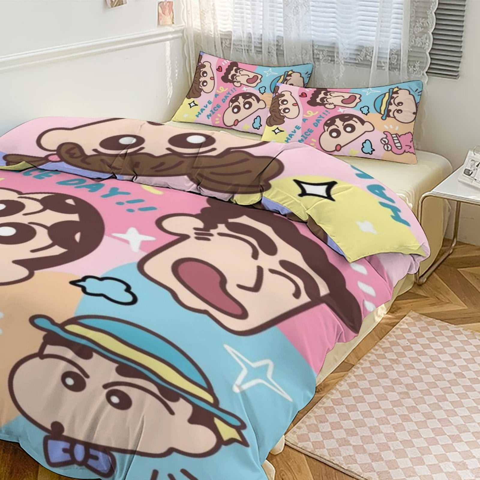 Cray-on Shin-chan Bedding Set Anime Three-piece for Boys Girls Teens ...