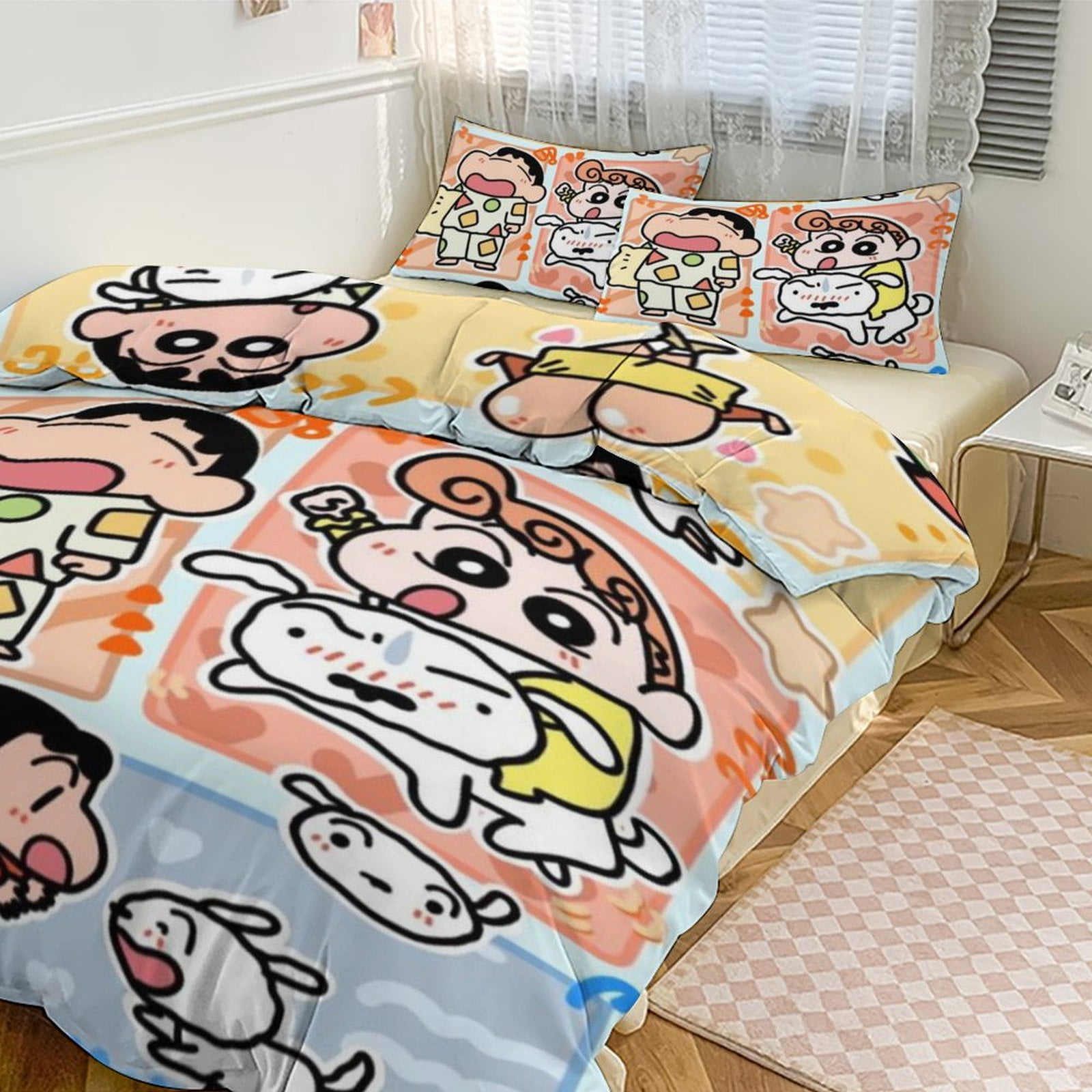 Cray-on Shin-chan Bedding Set Anime Three-piece for Boys Girls Teens ...