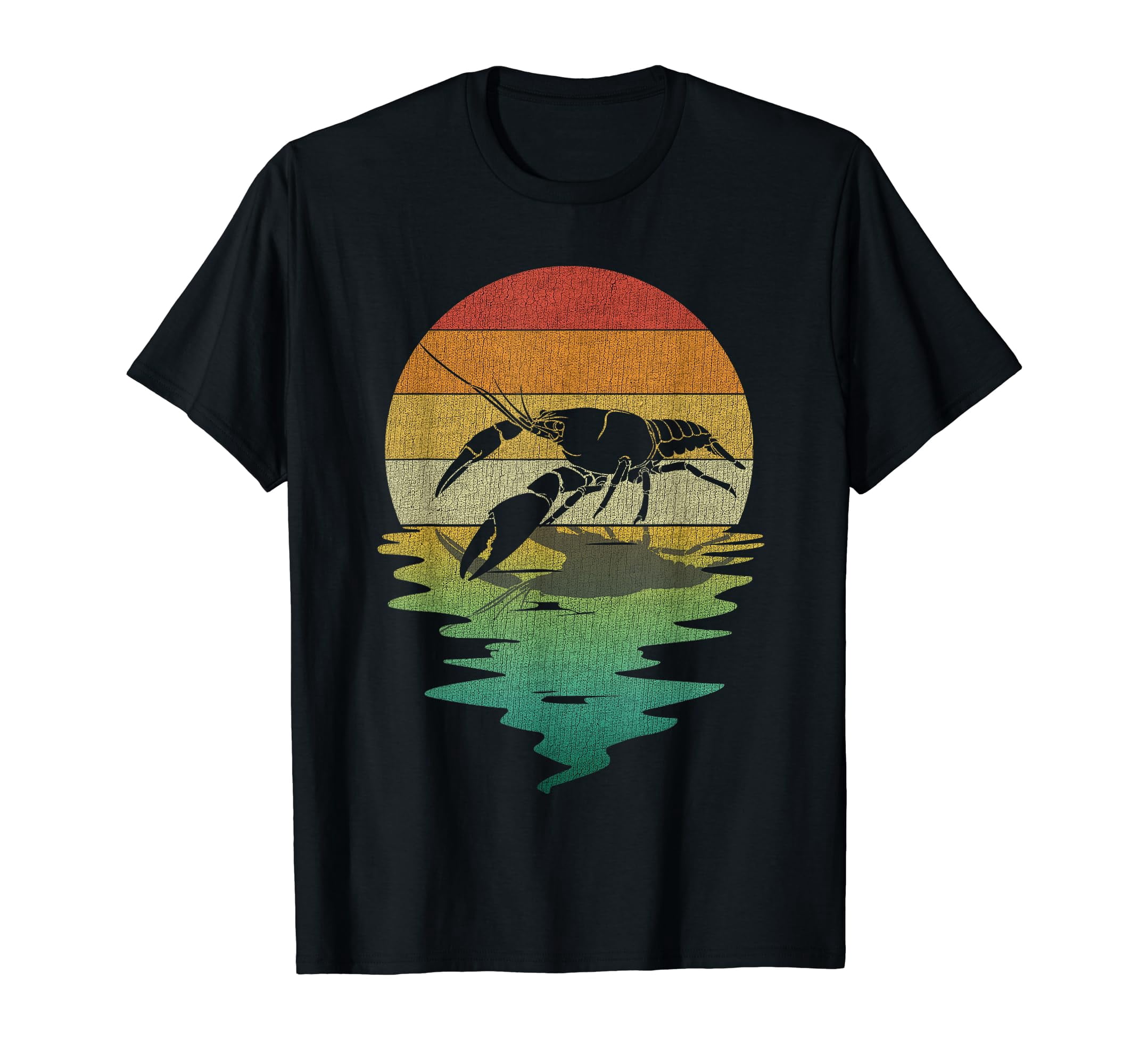 Crayfish Sunset Retro Vintage 70s Crawfish Nature Lover T-Shirt ...
